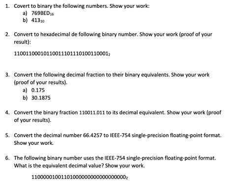 Solved Covert To Binary The Following Numbers Show Your Chegg