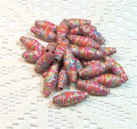 Paper Beads Loose Handmade Jewelry Making Supplies Rainbow Stripes