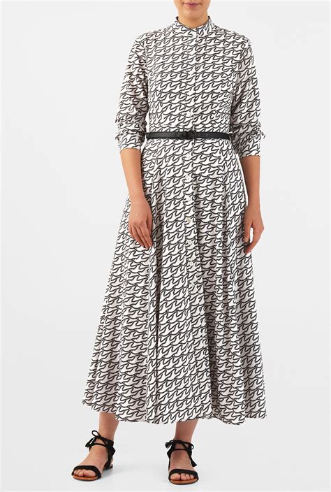 Shop Bird Print Crepe Belted Midi Shirtdress Eshakti