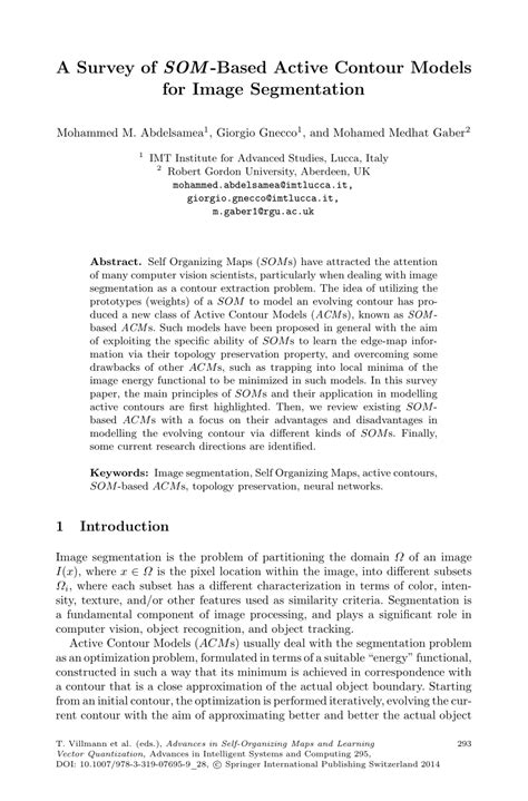 pdf a survey of som based active contour models for image segmentation