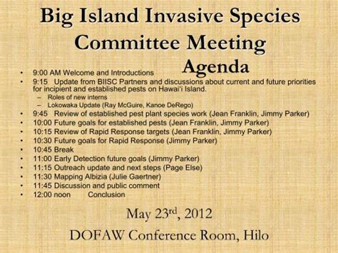 Big Island Invasive Species Committee Biisc Meeting