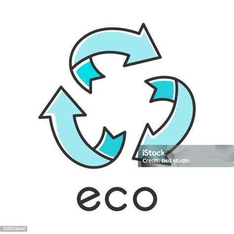 에코 라벨 색상 아이콘입니다 세 개의 파란색 둥근 화살표 기호입니다 기호를 재활용합니다 대체 에너지 환경 보호 스티커 친환경 화학 물질 유기 화장품 격리 벡터 일러스트레이션