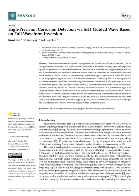 Pdf High Precision Corrosion Detection Via Sh1 Guided Wave Based On Full Waveform Inversion