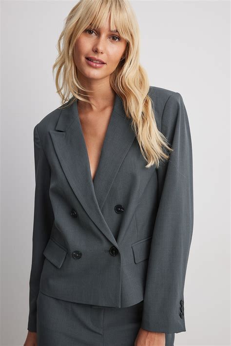 Straight Double Breasted Cropped Blazer Grey Na Kd