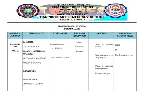 Activity Proposal LAC Plan Studocu