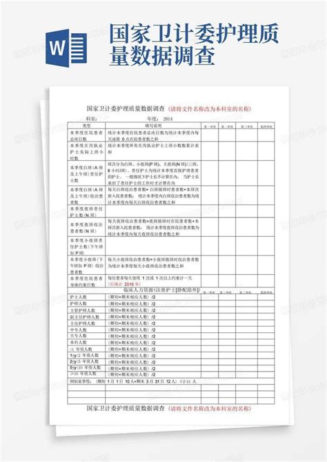 国家卫计委护理质量数据调查 Word模板下载 编号qjzvwbxy 熊猫办公