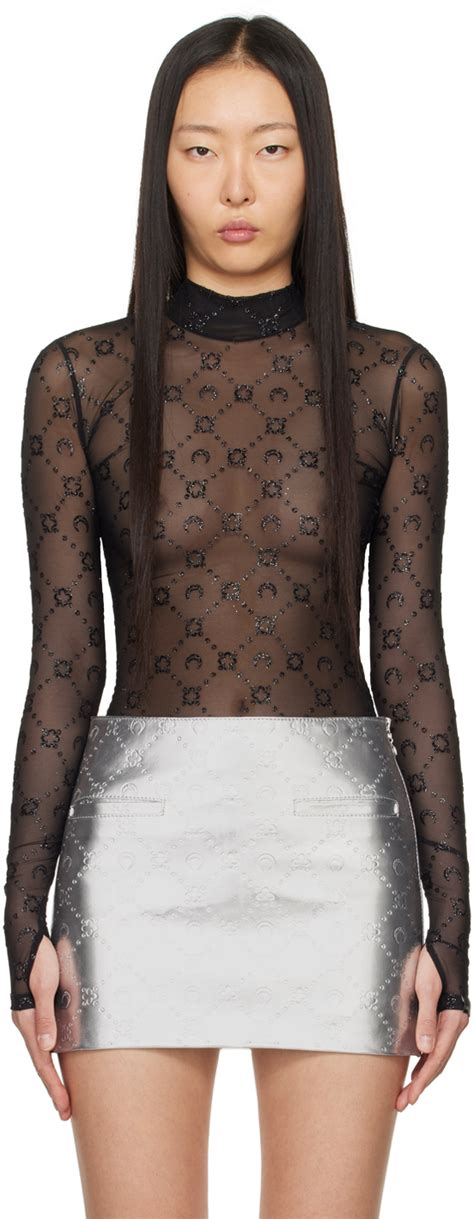 Black Flocked Long Sleeve T Shirt By Marine Serre On Sale