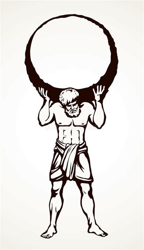 Atlas Keeps The Earth On Their Shoulders Vector Drawing Silhouette