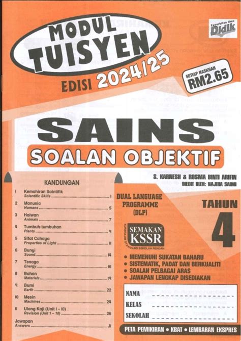 Modul Tuisyen Edisi 2425 Sains Soalan Objektif Tahun 4 Kssr Semakan 2023