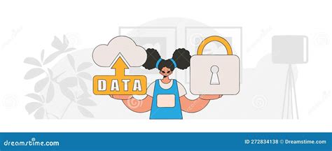Girl Storing Data Securely With Latest Tech In Modern Style Vector