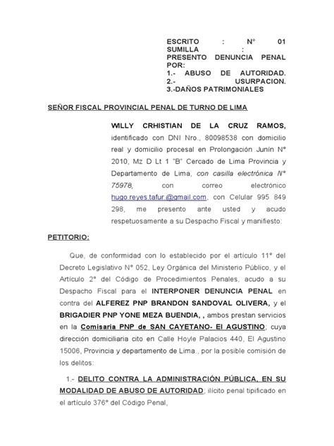 Denuncia Abuso De Autoridad Willy De La Cruz Download Free Pdf