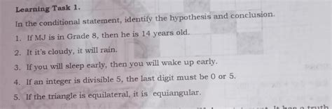 Solved Learning Task 1 In The Conditional Statement
