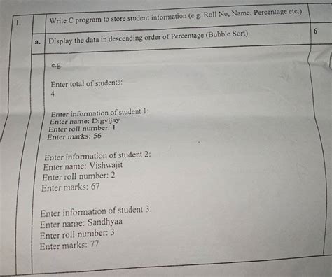 Solved Write C Program To Store Student Information E G Roll