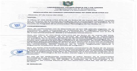 Universidad Tecnologica De Los Andes Escuela De · 01 Maestría En