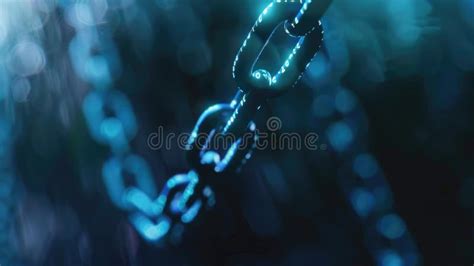 Glowing Blue Chain Of Binary Links Symbolizes Data Connection Or Blockchain Tech Dark Backdrop