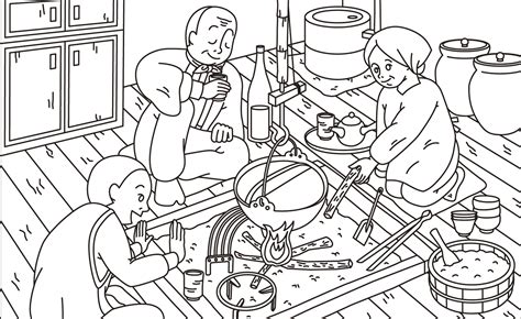 高齢者レク素材 囲炉裏｜定番塗り絵｜介護レク広場～レク素材やレクネタ（企画書）の無料ダウンロード