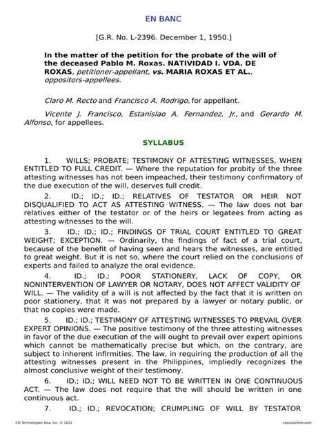Vda De Roxas V Roxas Gr L 2396 December 11 1950 87 Phil 692