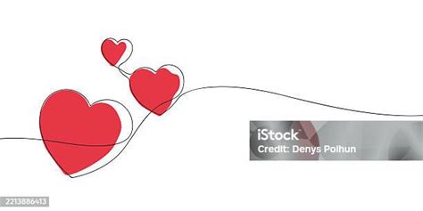 흰색 배경에 사랑 성장 정서적 연결을 상징하는 세 개의 빨간 하트의 미니멀한 연속 선 그리기 3가지 개체에 대한 스톡 벡터 아트 및 기타 이미지 Istock