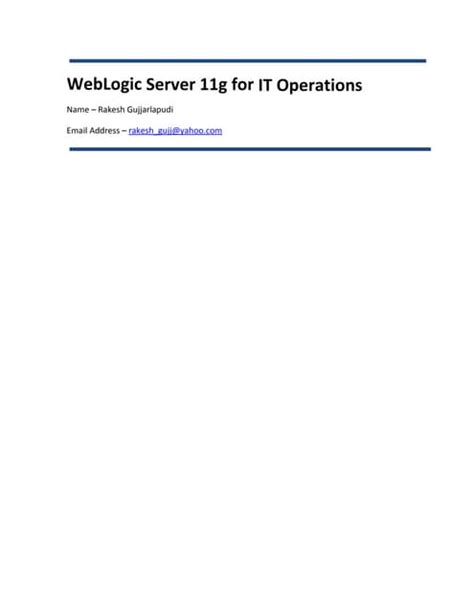 Oracle Weblogic Server 11g For It Ops Pdf