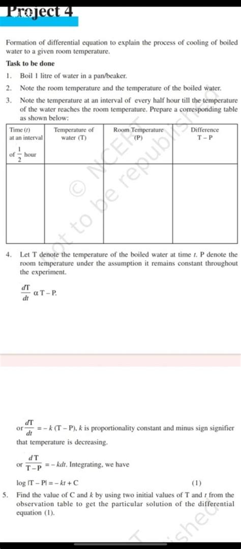 Project Formation Of Differential Equation To Explain The Process Of C