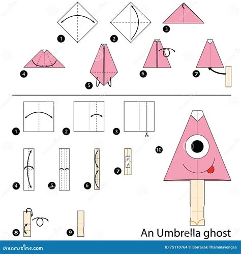 Schrittweise Anweisungen Wie Man Origami Einen Regenschirm Geist Macht