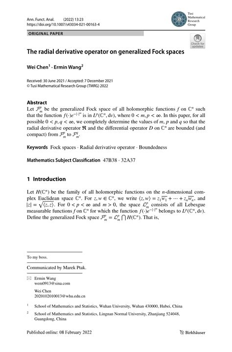 Pdf The Radial Derivative Operator On Generalized Fock Spaces