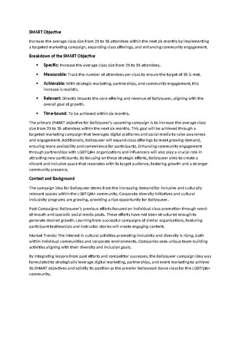 Smart Objective LGBT Notes SMART Objective Increase The Average Class Size From 25 To 35