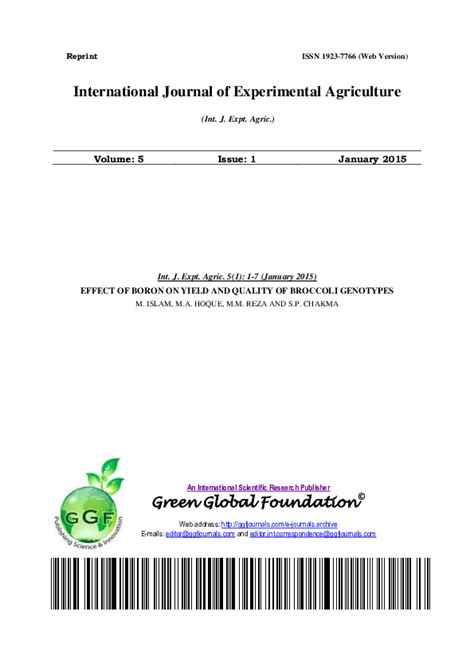 Pdf Effect Of Boron On Yield And Quality Of Broccoli Genotypes