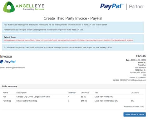 PayPal 3rd Party User Invoicing REST API PHP Demo Kit AngellEYE