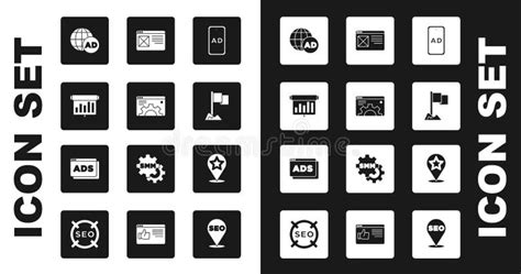 Set Advertising Browser Setting Board With Graph Chart Location Marker Window Map Pointer