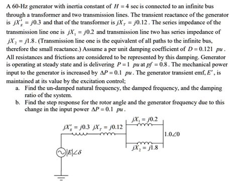 Solved A 60 Hz Generator With Inertia Constant Of H 4 Sec Is