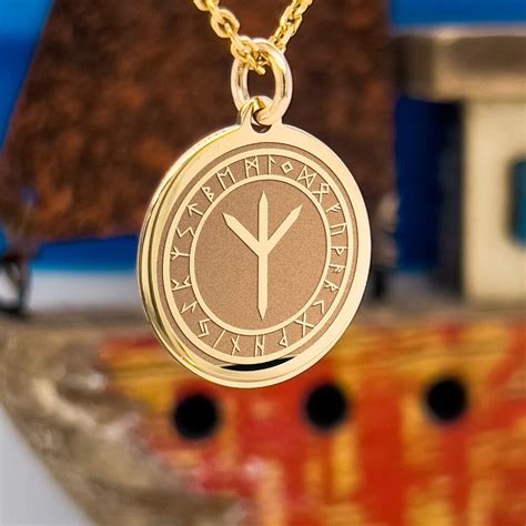 14k Solid Gold Algiz Necklace Viking Rune Jewelry Elhaz Pendant Yr