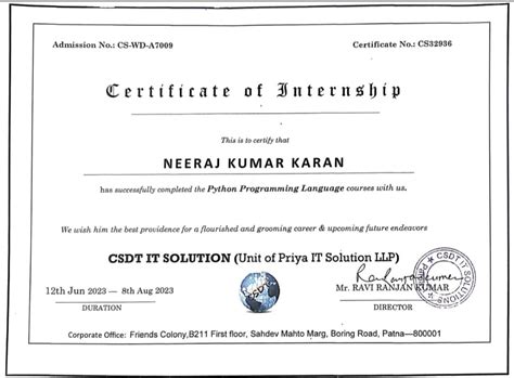 Finished Python Internship At Csdt It Solution Neeraj Karan Posted On The Topic Linkedin