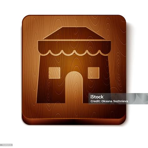 흰색 배경에 고립 된 갈색 서커스 텐트 아이콘입니다 카니발 캠핑 텐트입니다 놀이 공원 나무 사각형 버튼입니다 벡터 일러스트레이션 0명에 대한 스톡 벡터 아트 및 기타 이미지