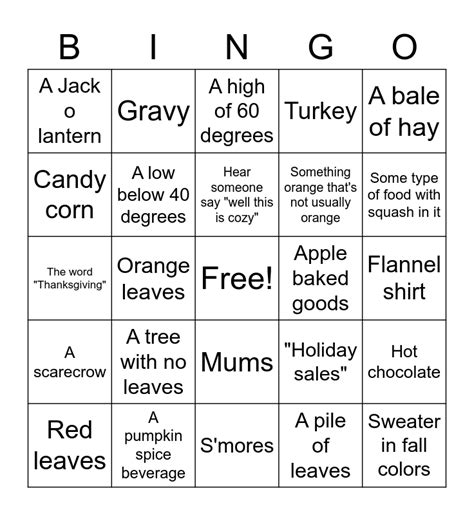 Fall Bingo Card