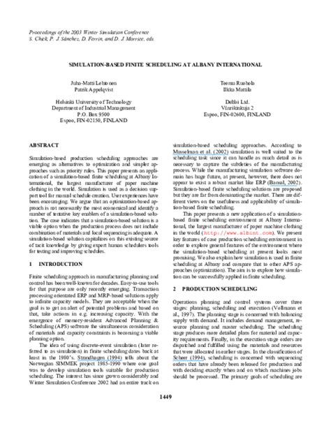 Pdf Factory Scheduling Simulation Based Finite Scheduling At Albany