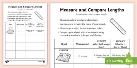 Measure And Compare Lengths Worksheet Worksheet Twinkl