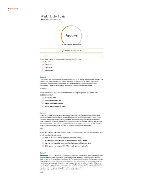 Elsevier Adaptive Quizzing Quiz Performance Ch 49 Exit Performance Week 11 Ch 49 Quiz Due