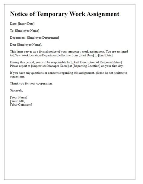 Letter Template For Temporary Job Assignment Notice Free Samples In