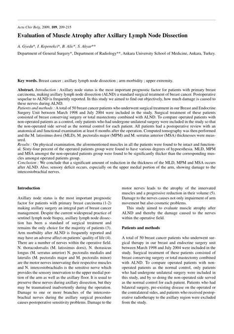Pdf Evaluation Of Muscle Atrophy After Axillary Lymph Node Dissection