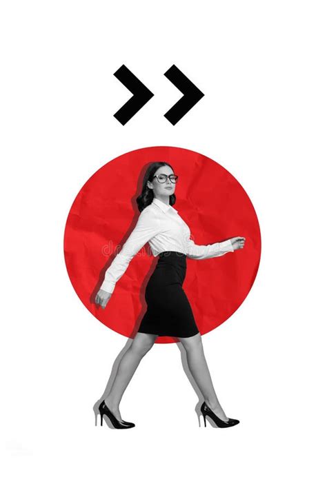 Vertical Creative Collage Picture Young Walking Confident Businesswoman