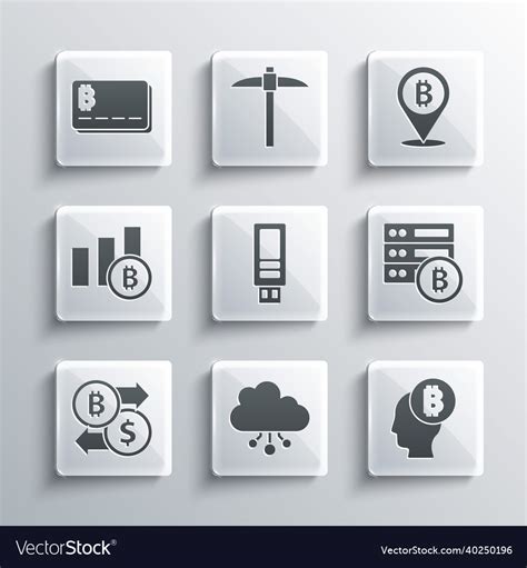 Set Cryptocurrency Cloud Mining Bitcoin Think Vector Image
