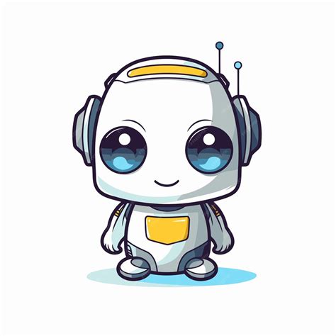 Милый мультфильмный робот с наушниками Векторная иллюстрация ...