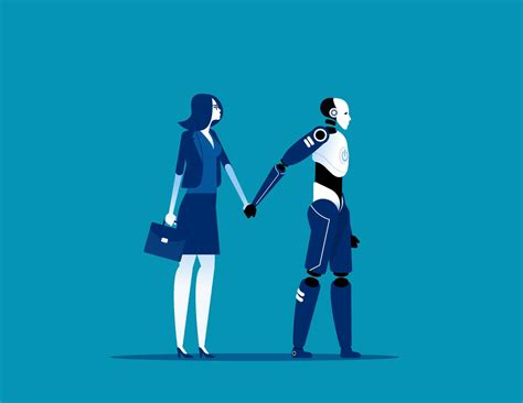 blind woman with helper and guide robotic concept business helper