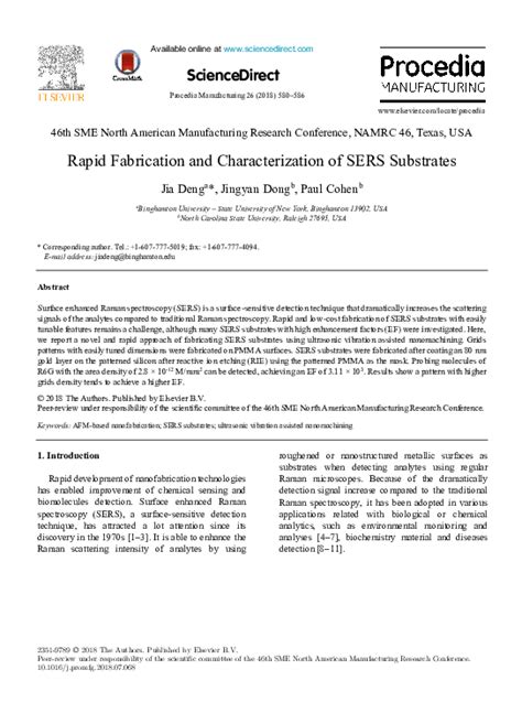 Pdf Rapid Fabrication And Characterization Of Sers Substrates