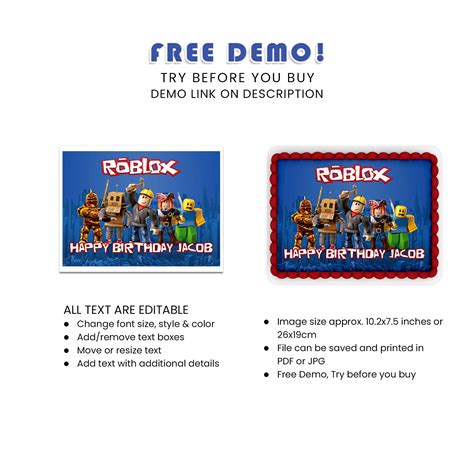 Rectangle Roblox Personalized Cake Images Make Your Party Memorable Partydaz