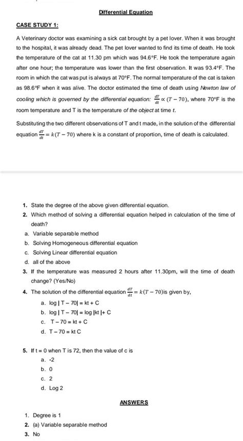 Differential Equation Case Study 1 A Veterinary Doctor Was Examining A S