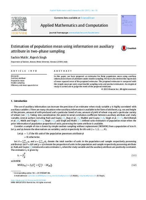 Pdf Estimation Of Population Mean Using Information On Auxiliary Attribute In Two Phase Sampling