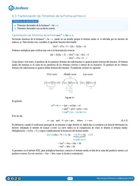 6 03 Factorización De Trinomios De La Forma Ax Bx C Pdf Factorización Álgebra