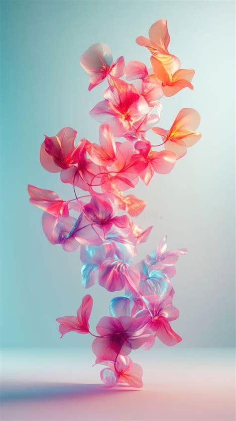 A Vibrant Arrangement Of Translucent Pink And Blue Flowers Creating An Ethereal Effect Stock